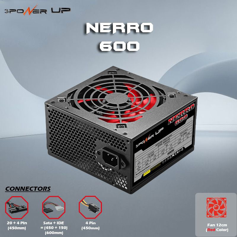 Jual Power Supply Komputer Computer PSU PC Nerro 600 600W 600 Watt Power up Panjang kabel 45cm ...