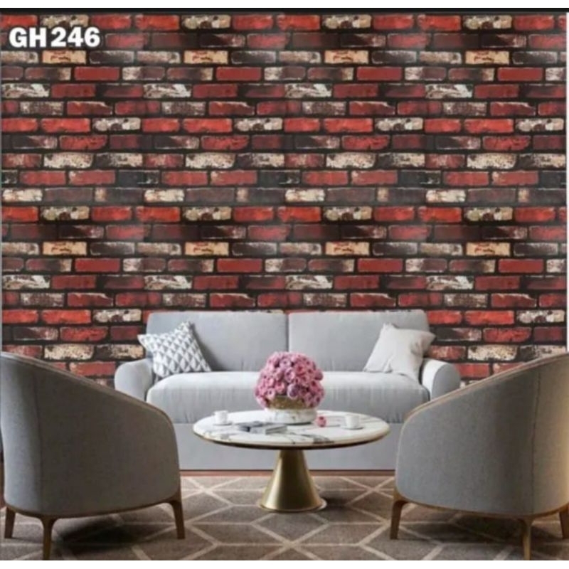 Jual Wallpaper stiker dinding motif bata merah 45cmx 10m gh246 | Shopee ...