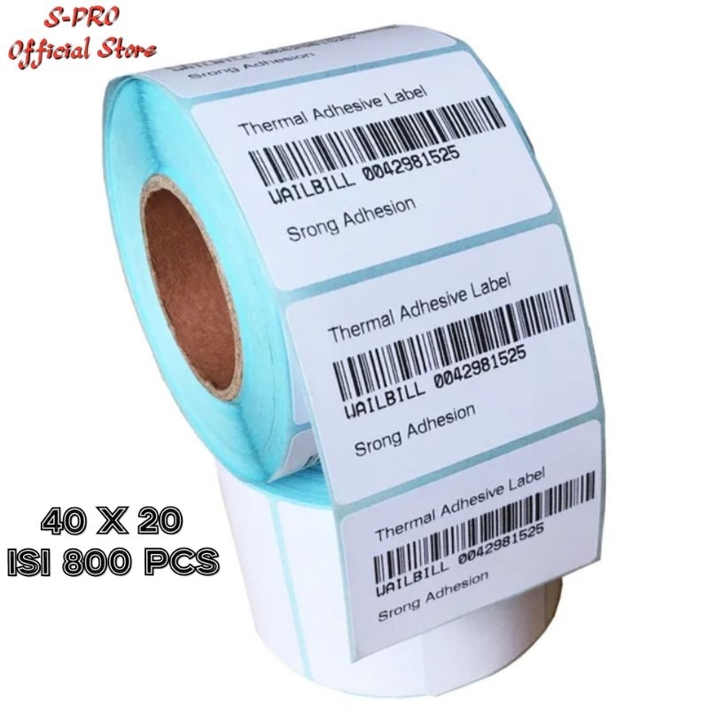 Jual DIRECT THERMAL STIKER 40X20 MM KERTAS LABEL BARCODE THERMAL 1 LINE ISI 800 PCS | Shopee ...