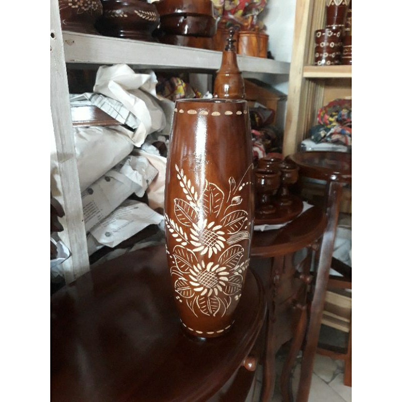 Jual fas pot bunga atas meja dari kayu jati | Shopee Indonesia