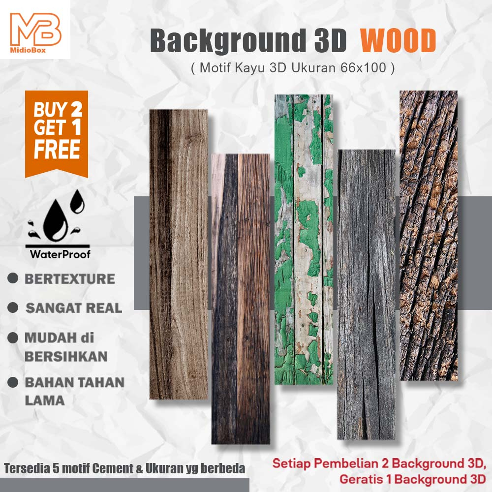 Jual Background Foto Studio 3D Waterproof Midio Motif Kayu 3D Ukuran ...