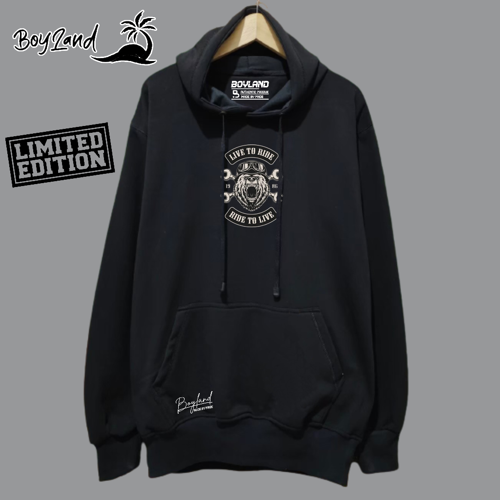 Jual Hoodie Pria Distro Tebal Kece Sablon LIVE TO RIDE Warna Hitam ...