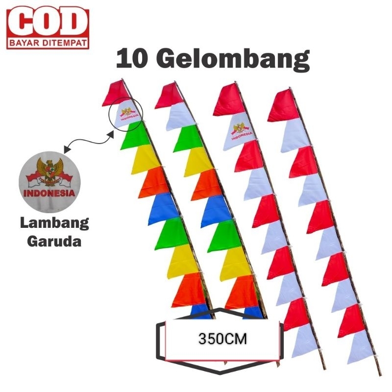 Jual UMBUL UMBUL 10 Gelombang Titik Mata Warna Warni Merah Putih Model Gergaji 350 CM | Shopee ...