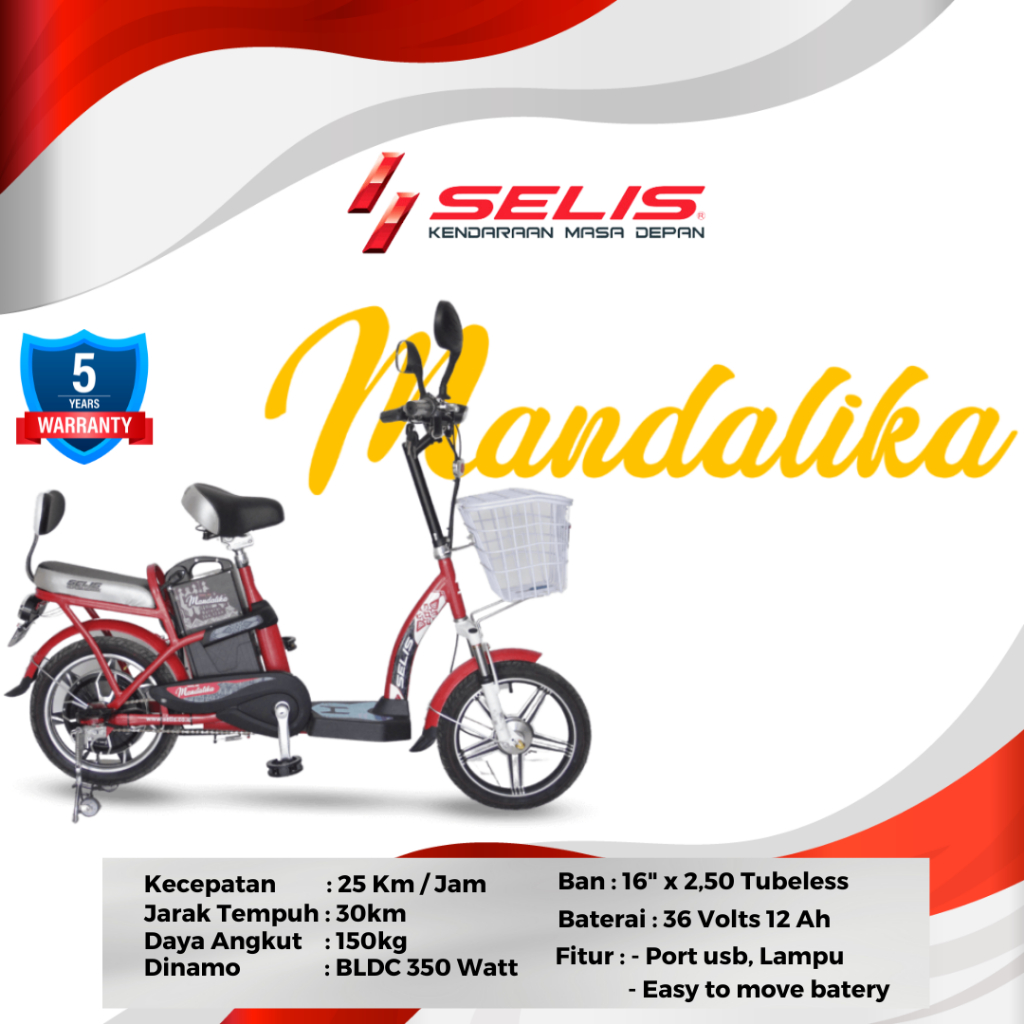 Jual Selis - Mandalika 36V 12 Ah Sepeda Listrik Dewasa Emoped Selis ...