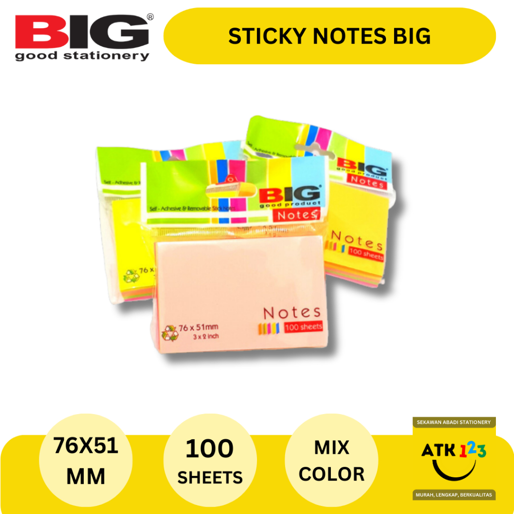Jual Post It / Sticky Note / Sign Here Merk BIG Ukuran 76x51mm Warna ...