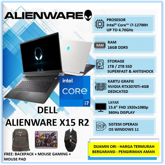Jual Laptop Gaming Dell Alienware X15 R2 Intel I7 Gen 12 Ram 16GB SSD ...
