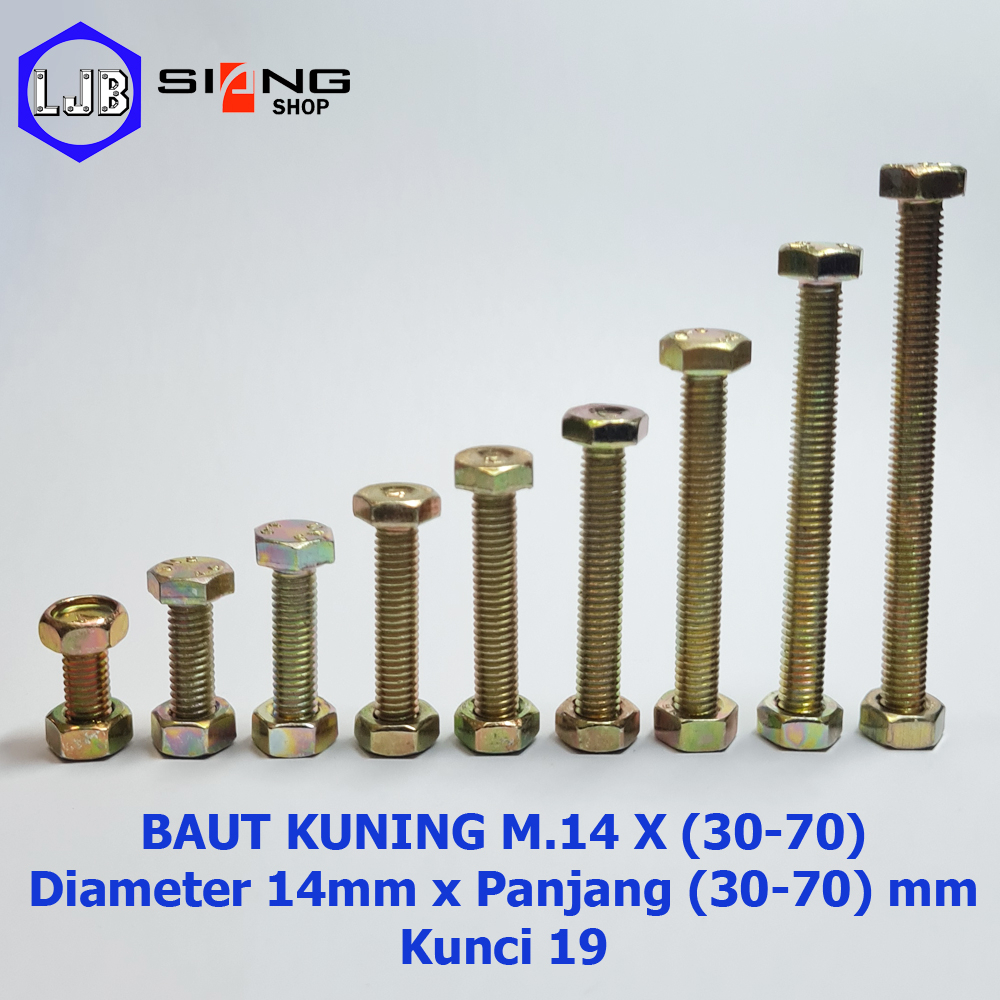 Jual Baut Kuning M14 panjang 30 sd 70mm | Shopee Indonesia