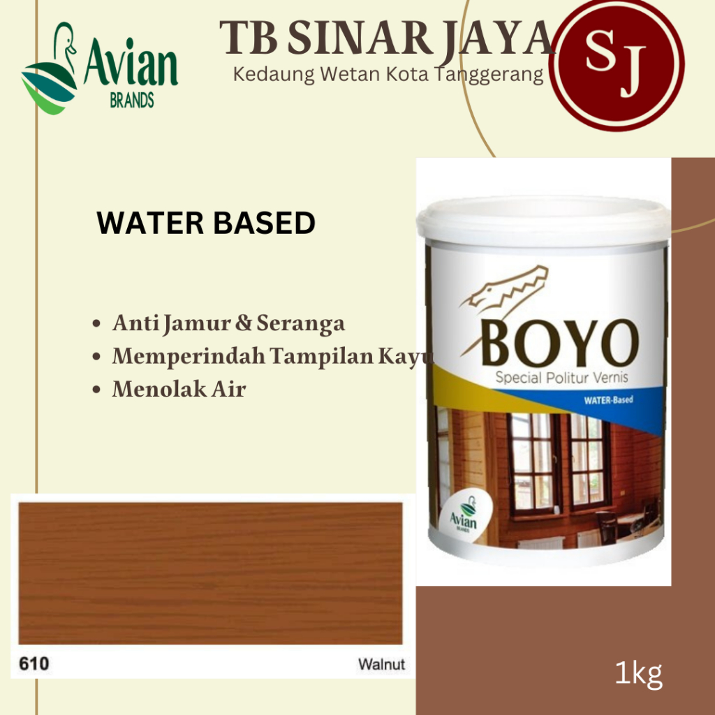 Jual Avian Boyo Politur Cat Kayu BOYO WATER BASED 1KG - 610 WALNUT ...