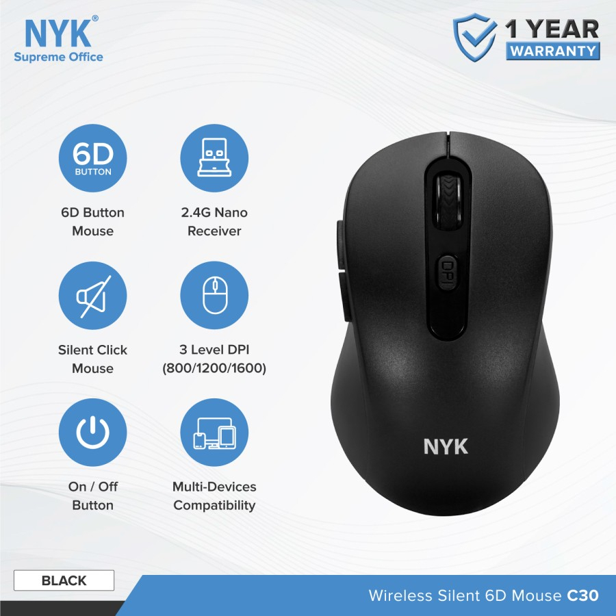 Jual Mouse Wireless NYK C30 Silent Click Matte Black | Shopee Indonesia