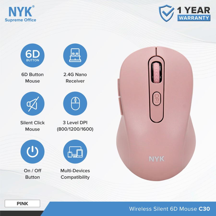 Jual Mouse Wireless NYK C30 Silent Click Matte Pink | Shopee Indonesia