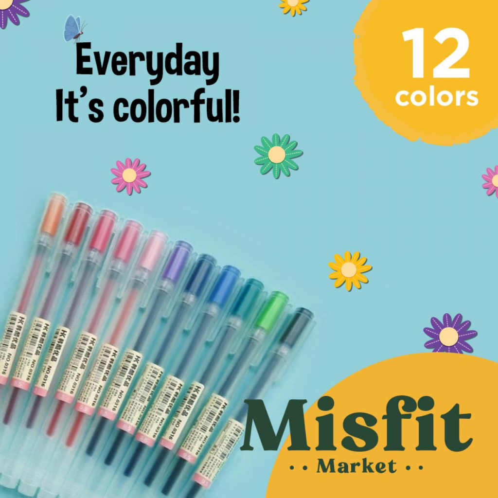 Jual HK M*ji Style Color Gel Pen Ballpoint Set isi 12 Warna Warni ...