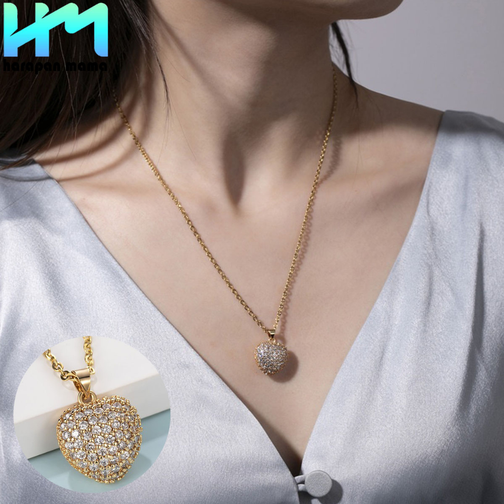 Jual Kalung Wanita Rantai Nuri Liontin Love Full Mata / Kalung Titanium ...