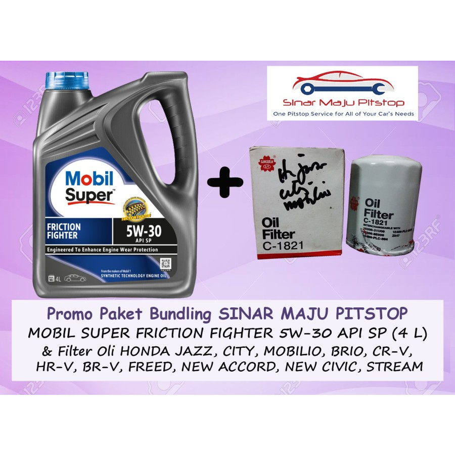 Jual Paket Bundling Oli MOBIL 1 SUPER FRICTION FIGHTER 5W-30 API SP 4 ...