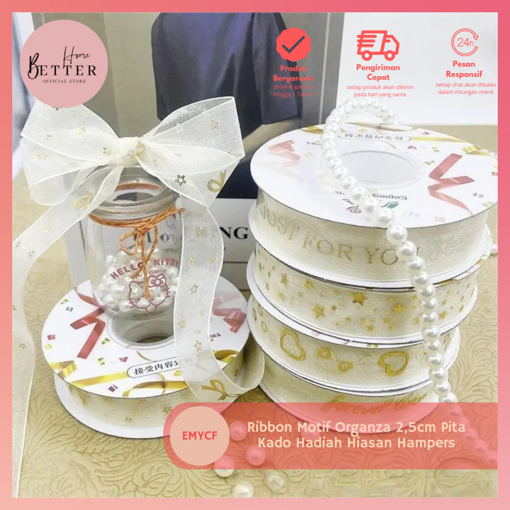 Jual Better Home - [1 Meter] Ribbon Motif Organza 2,5cm Pita Kado ...