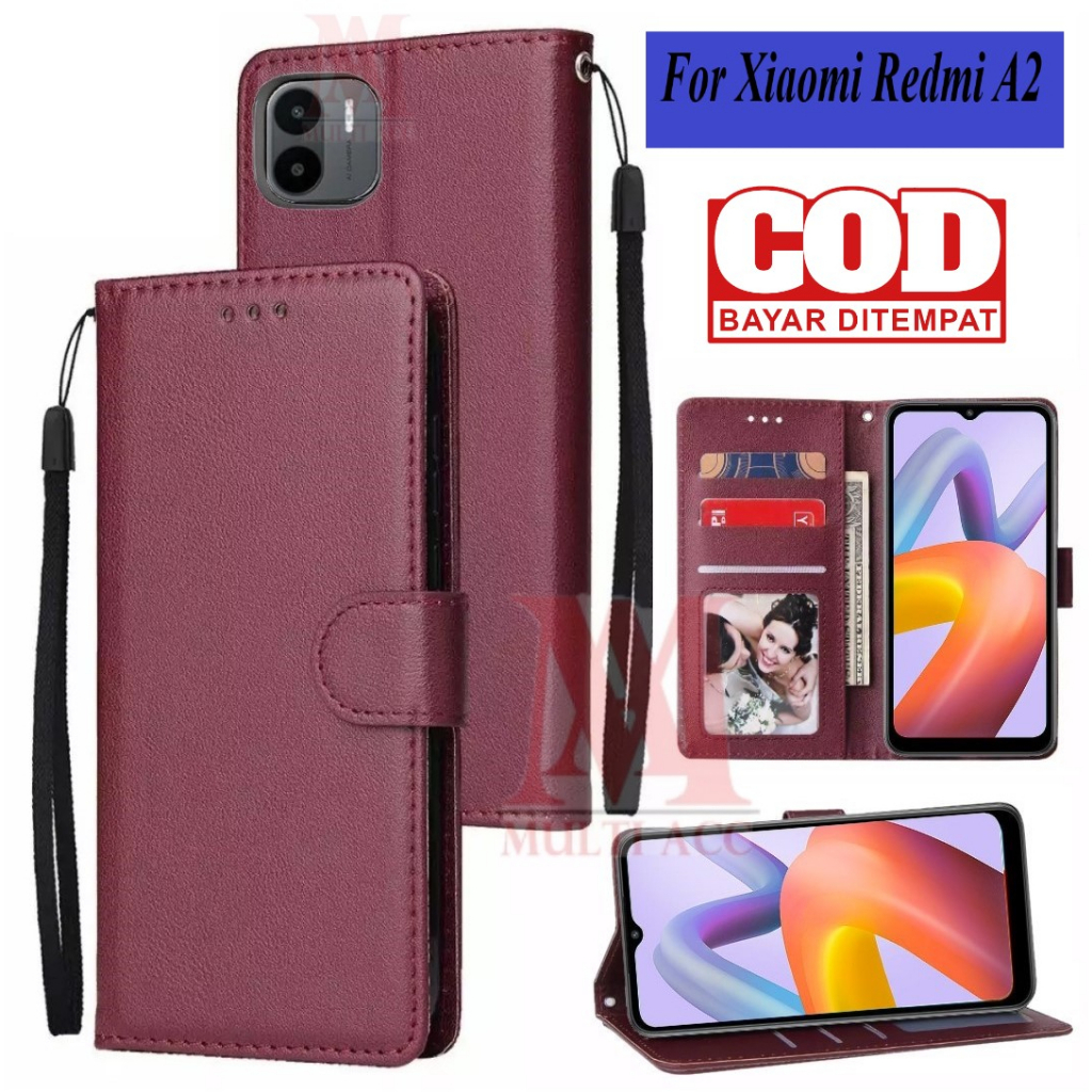 Jual XIAOMI REDMI A2 (New 2023) Leather Flip Cover Wallet Case Kulit ...