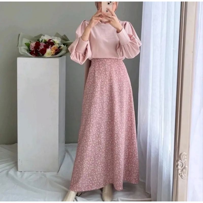 Jual Floral Skirt Korean Style Rok Line Basic A Rok Motif bunga ...