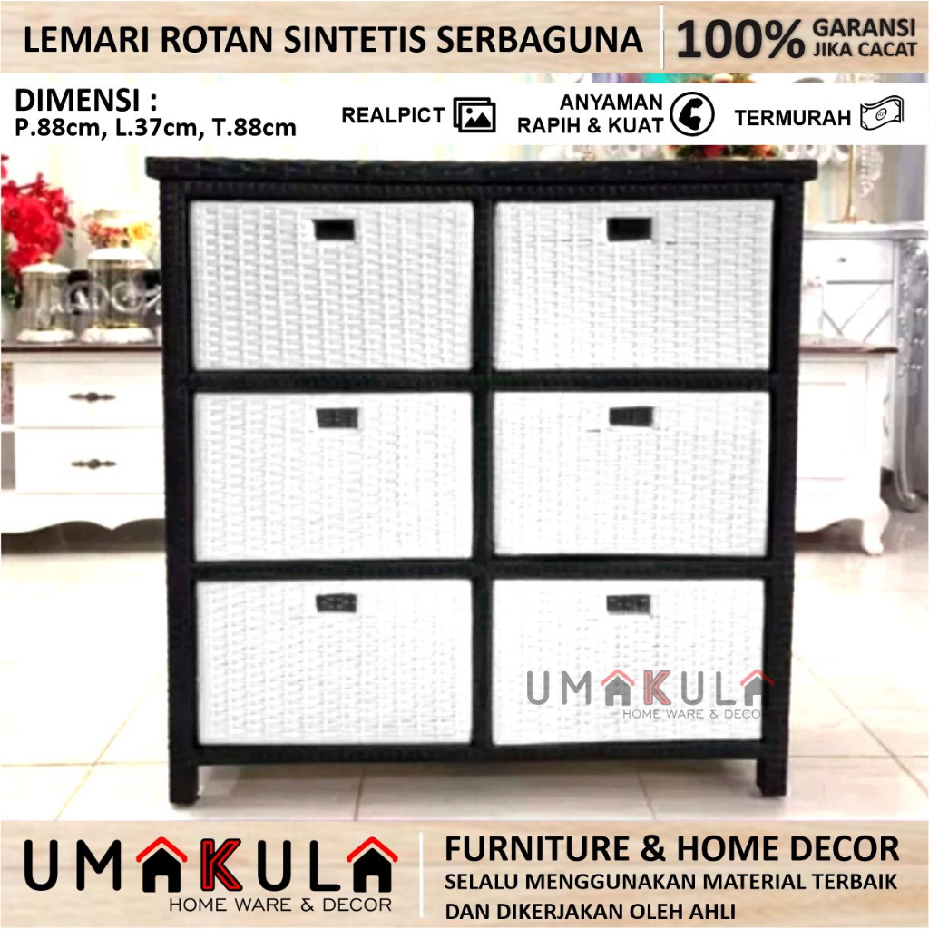 Jual RAK LEMARI ROTAN SINTETIS Meja TV Bufet 6 Laci Ruang Tamu Model ...