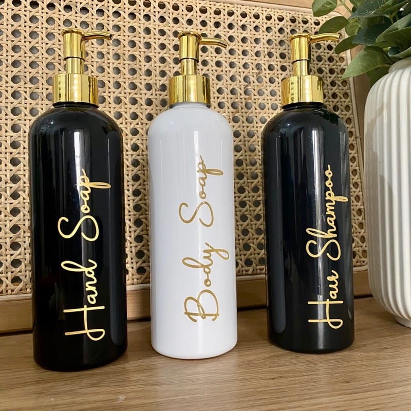 Jual Botol isi ulang + LABEL STIKER 500ml Hitam Putih Pump | Wadah ...