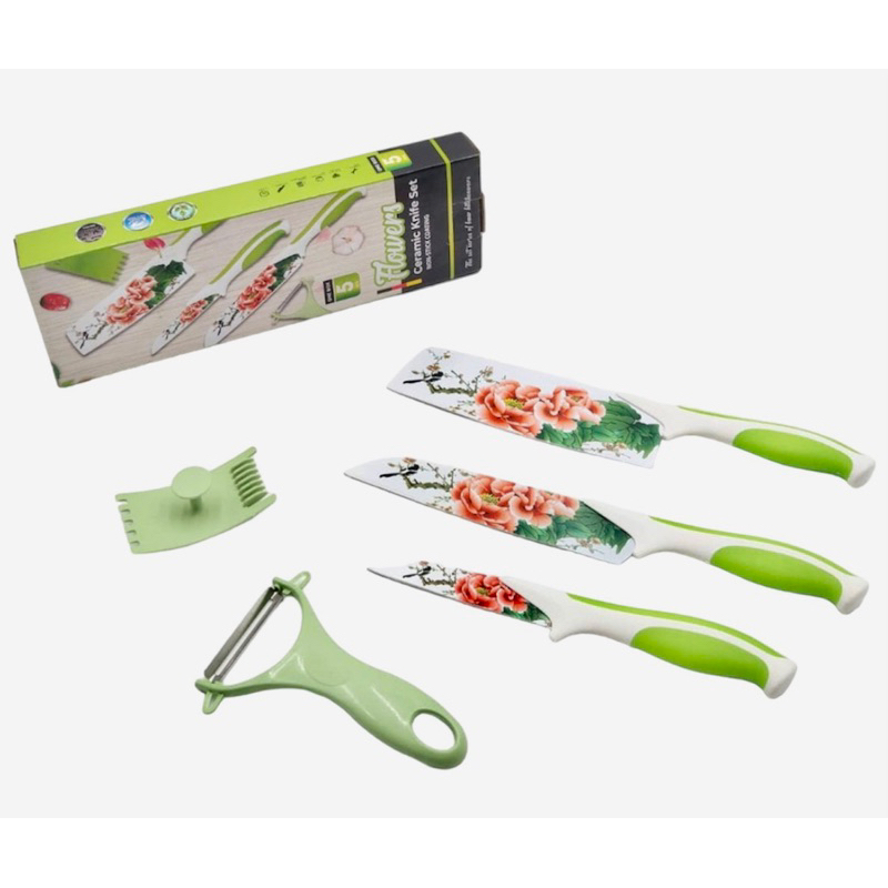 Jual INDOLINE - FLOWER KITCHEN KNIFE SET 5PCS - PISAU DAPUR SET MOTIF ...