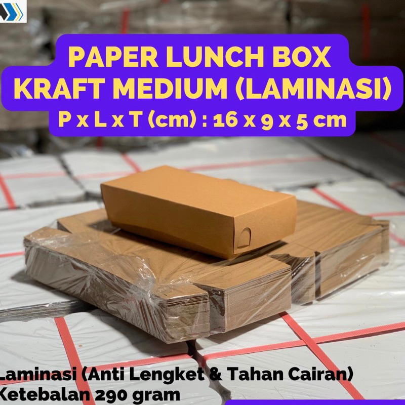 Jual (100 PCS) Paper Lunch Box Kotak Makan Ukuran M 16x9x5 cm (Lunchbox ...