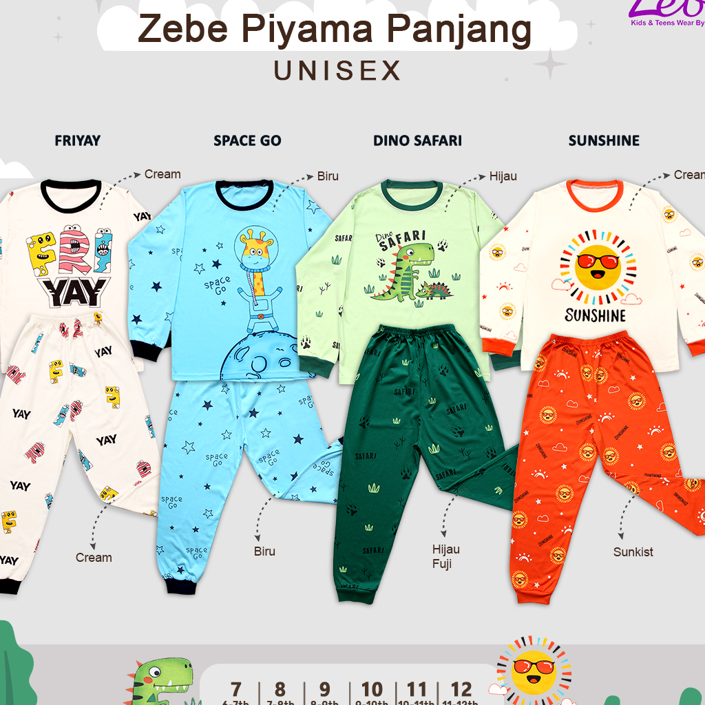 Jual 7 - 12 Tahun Kazel x Zebe Piyama Unisex Panjang Edition - Setelan Panjang (1 Stel) CBKS SO ...