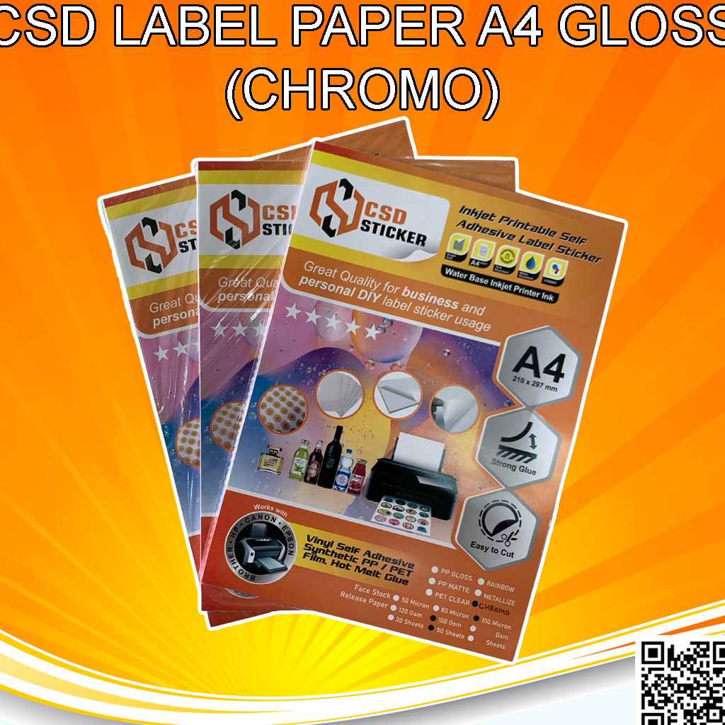 Jual Kertas Stiker Kromo Label Paper Inkjet Print A4 CSD Chromo Glossy Pack - 100 Lembar ...