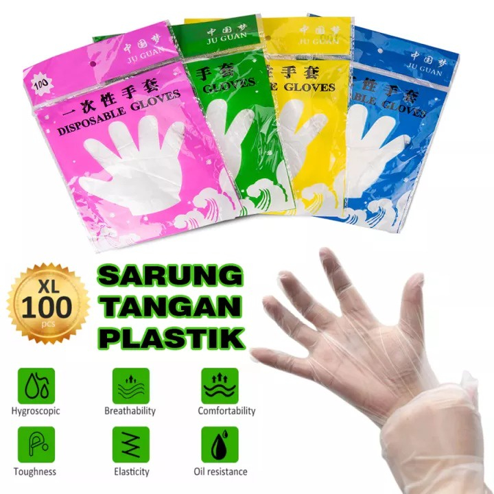 Jual Sarung Tangan Plastik Isi 100Pcs Disposable Plastic Glove / Sarung Tangan Plastik Sekali ...