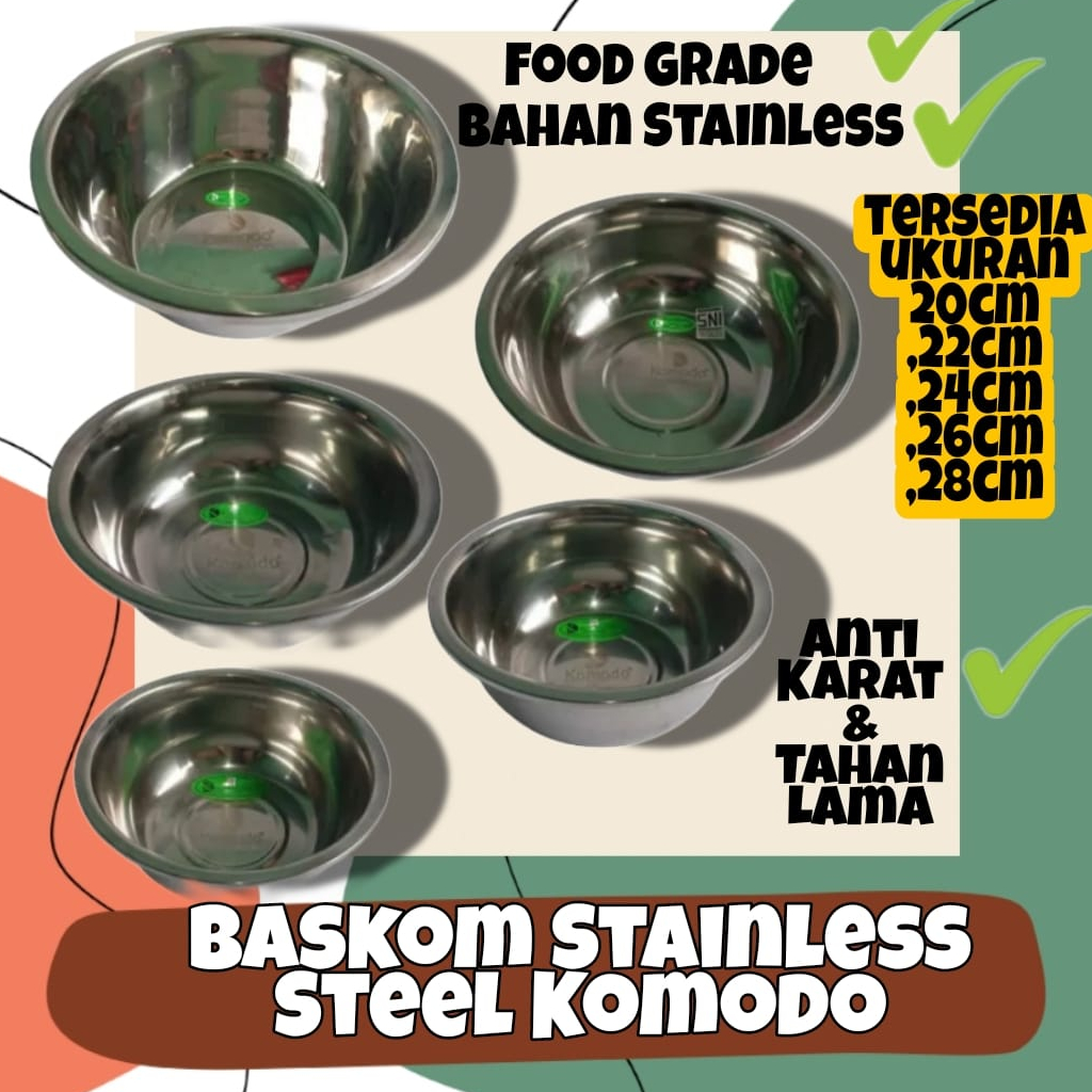 Jual Baskom Stainless Tebal Merk Komodo ukuran 20, 22, 24, 26, 28cm ...