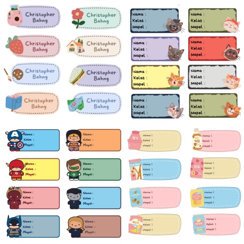 Jual [12-14 PCS] STIKER LABEL LUCU UNTUK NAMA, MAPEL, DLL. / STIKER ...