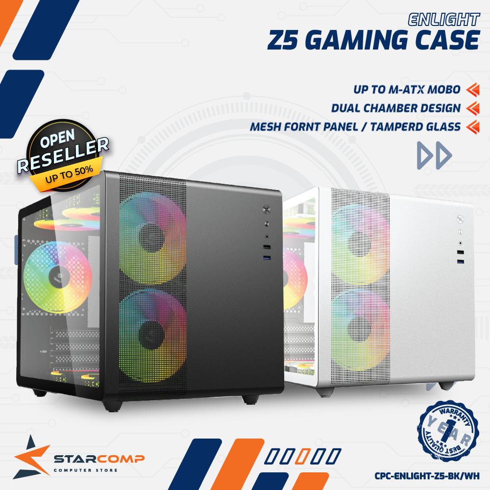 Jual Enlight Z5 Tempered Glass Dual Chamber m-ATX Gaming Case Z 5 ...