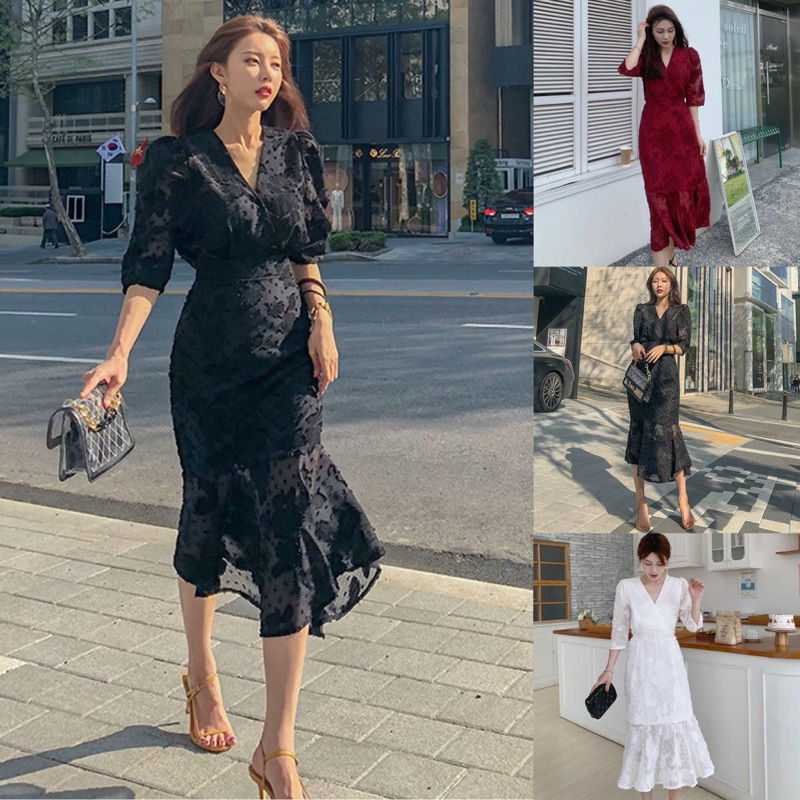 Jual D0599 ARIEL KOREAN STYLE MERMAID VINTAGE MIDI DRESS PESTA ...