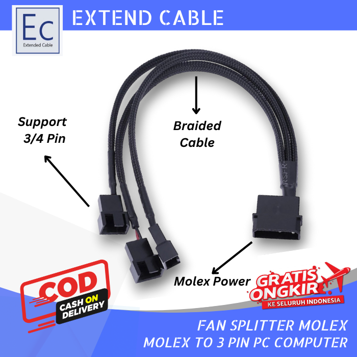 Jual Kabel Fan Converter Splitter Molex to 4 Pin Socket | Shopee Indonesia