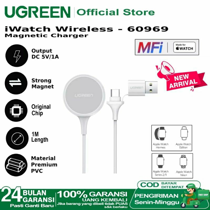 Jual Ugreen MFI-cartified safe Charging iwacth 2 in 1 strong magnetic ...