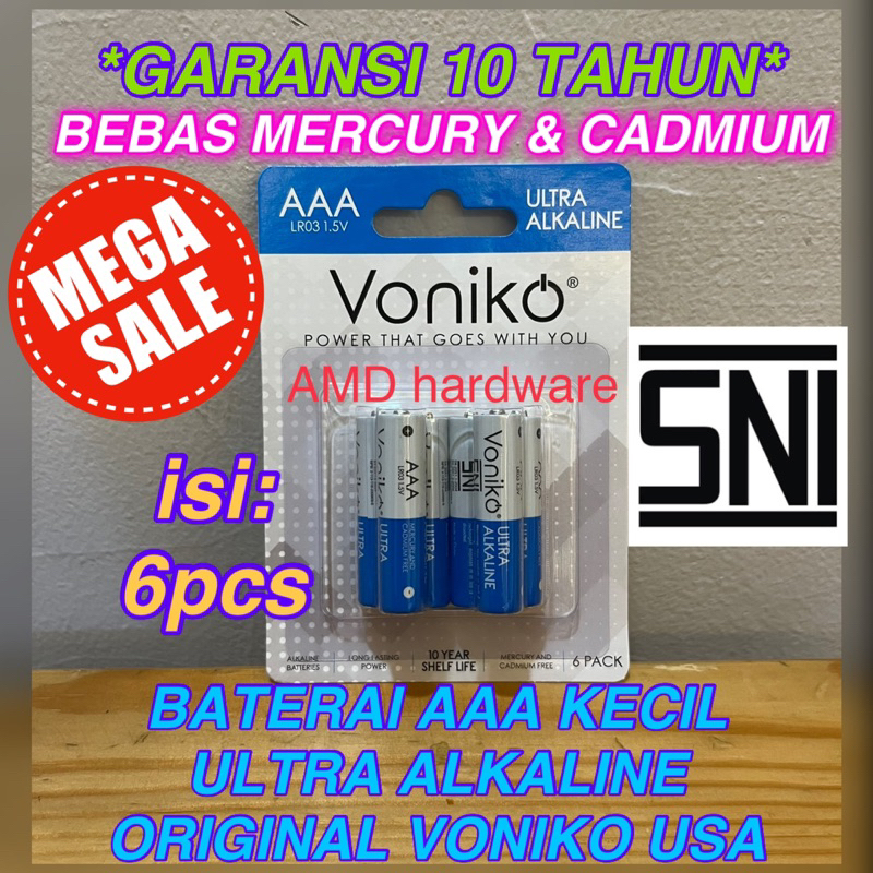 Jual BATERAI AAA KECIL ISI 2/6 PCS ORIGINAL VONIKO USA ULTRA ALKALINE ...