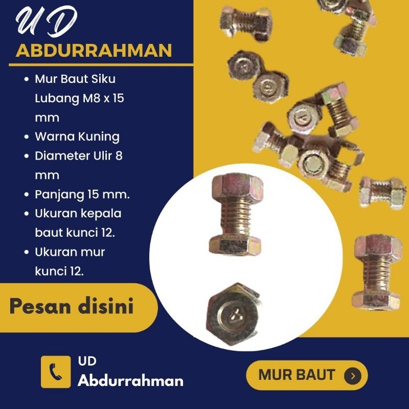 Jual Mur Baut Siku Lubang M8 x 15 mm Warna Kuning | Shopee Indonesia