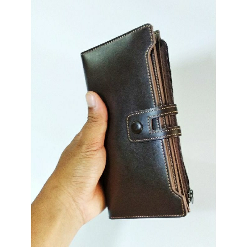 Jual Dompet Panjang Kulit Asli Sapi UNISEX Model Kancing | Shopee Indonesia