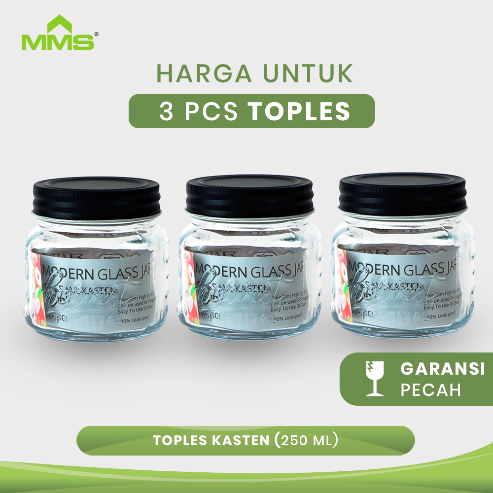 Jual Toples Kaca Kotak Tutup Stainless Kedap Udara Kasten 250 ML isi 3 ...