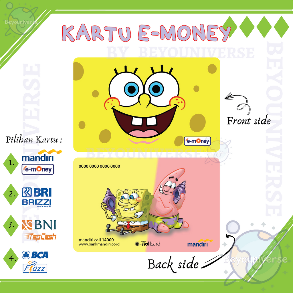 Jual KARTU E-MONEY MANDIRI BNI BRI BCA Etoll Anime Spongebob Happy ...