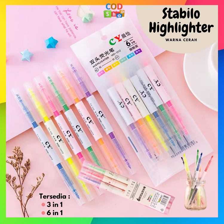 Jual COD - S5821 1 Set Stabilo Warna Warni / Stabilo Warna / Highlighter Warna Warni / 1 Set ...