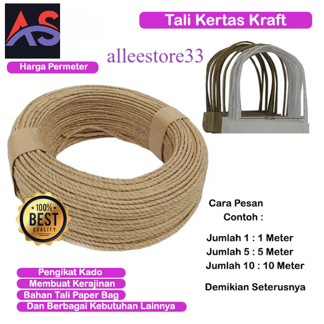 Jual Tali Kertas Craft 2mm 3mm 4mm Kraft Paper Bag Rope Crape DIY ...