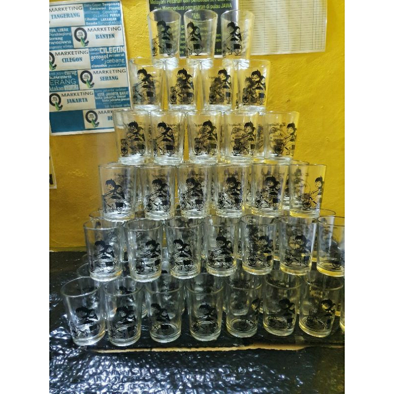 Jual souvenir gelas sloki bening (205) min 50 pcs. 120 ml sablon ...