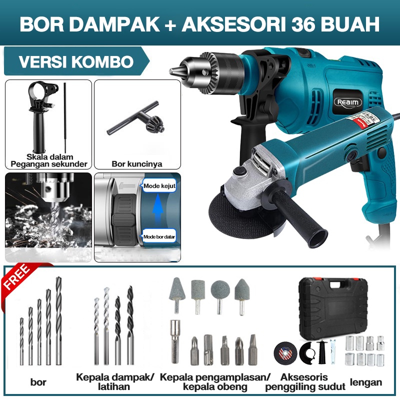 Jual REAIM Mesin Bor 13mm Mesin Bor Impact Drill Listrik Bor beton Bor ...
