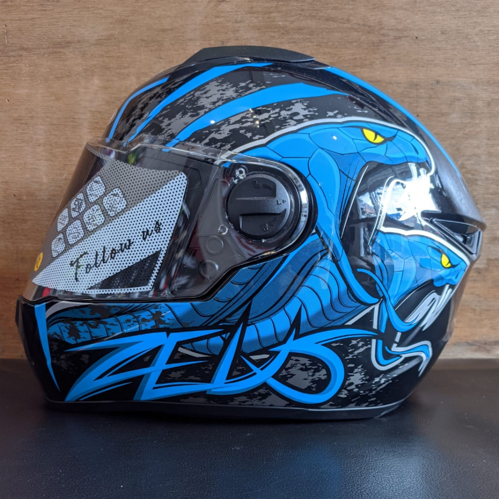 Jual Helm Zeus ZS-811C Black AL48 Blue FullFace Visor Flat New ...