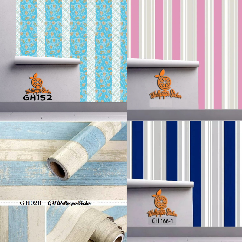 Jual Wallpaper Motif Salur Cantik 45 x 10M Stiker Dinding Ruang kamar Tidur Motif Ulir Praktis ...