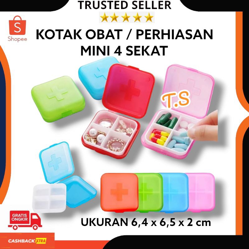 Jual KOTAK OBAT MINI 4 SEKAT / MEDICINE BOX PORTABLE 4 GIRD / WADAH ...