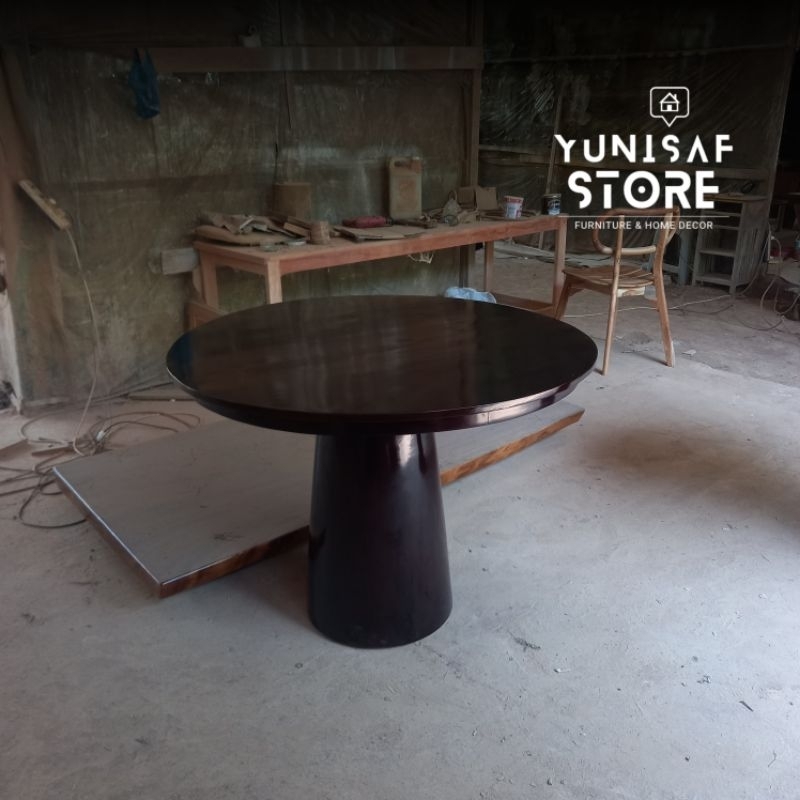 Jual Meja Makan Bundar Kayu Jati Diameter 90 cm | Shopee Indonesia