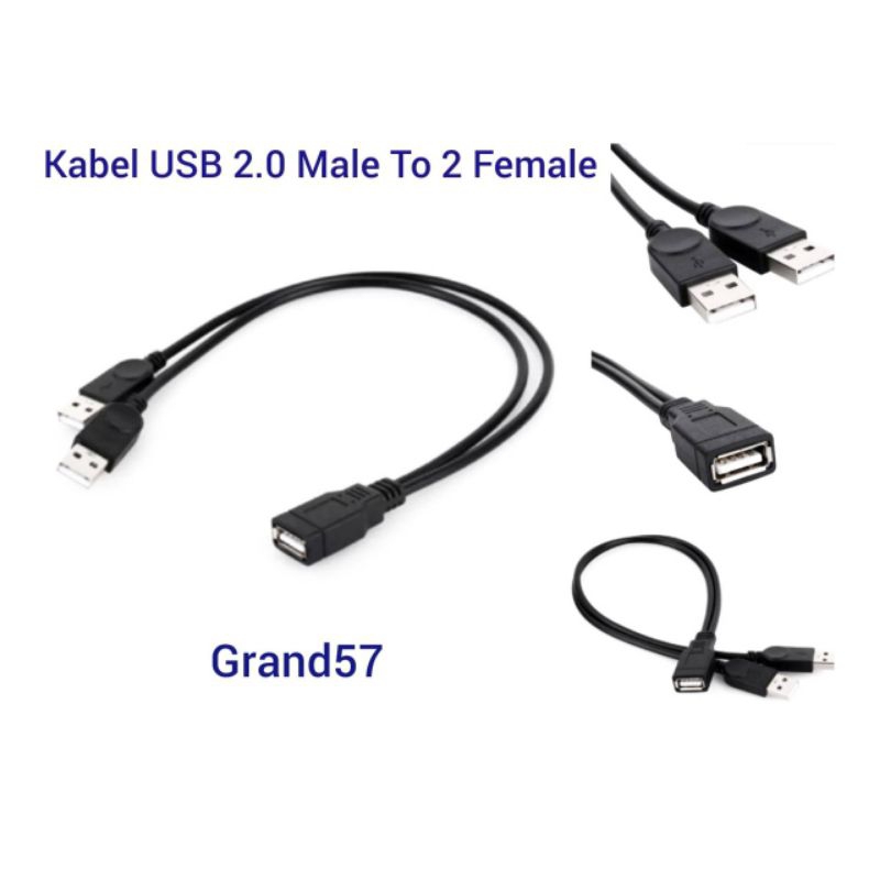 Jual Kabel Splitter Y Extension USB 2.0 Male to 2 Female USB Dual Power ...