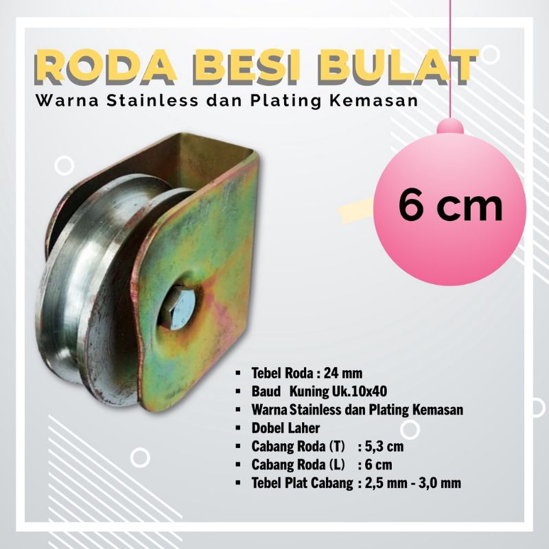 Jual Roda pagar super Besi AS ukuran 6 cm bentuk bulat dan siku ...