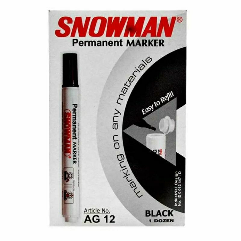 Jual 1 pack Spidol Permanent Snowman AG 12 Hitam isi 12 pcs | Shopee ...