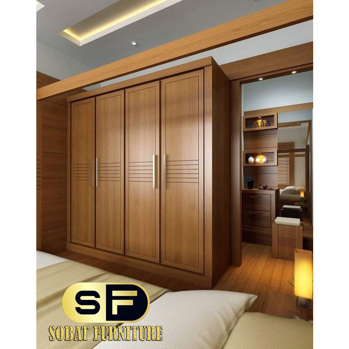 Jual Lemari Pakaian Minimalis Kayu Jati 4 Pintu dengan Cat Natural ...